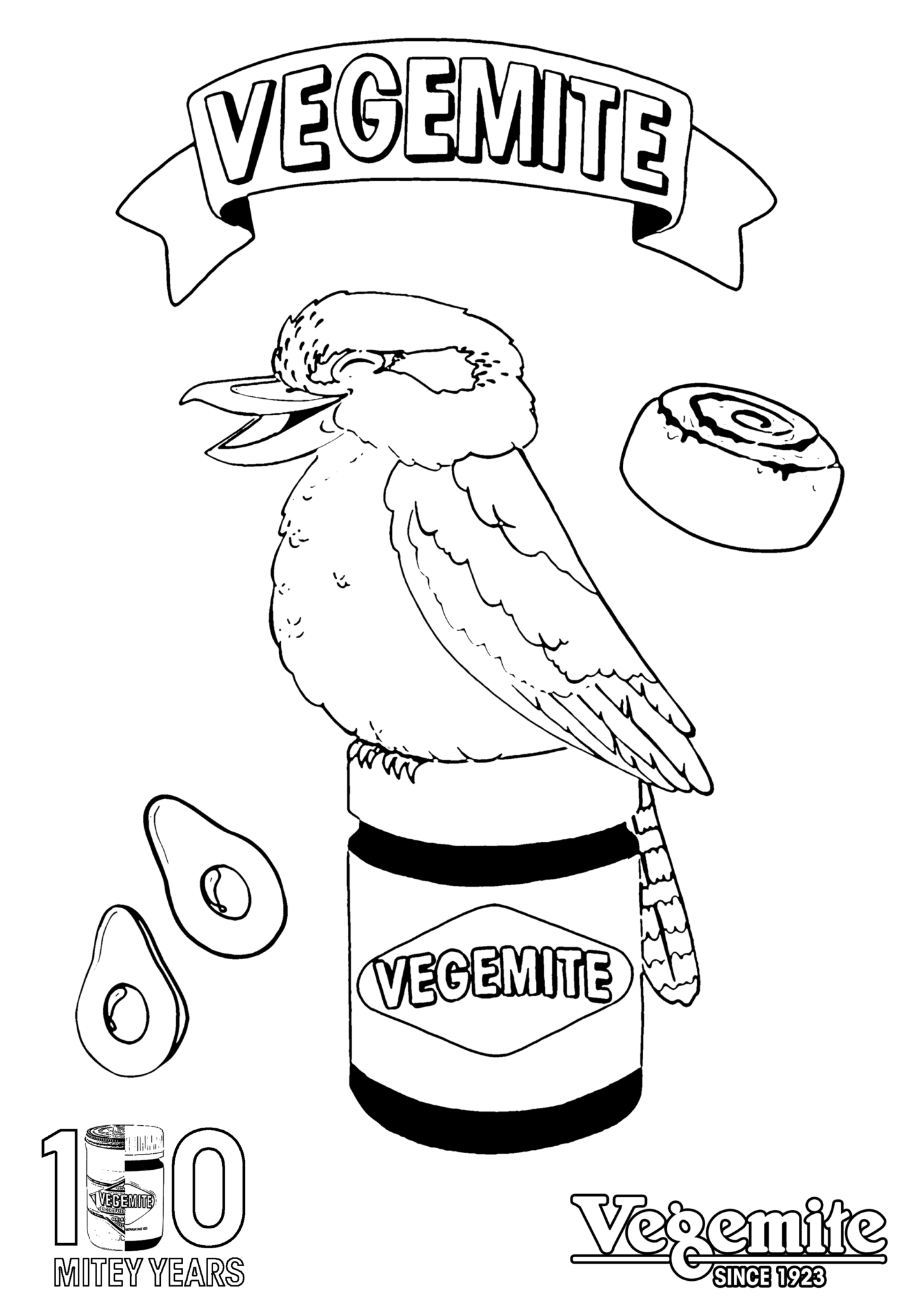 VEGEMITE-100th-Birthday-Kookaburra-Colouring-printables - VEGEMITE